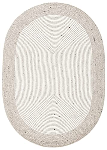 SAFAVIEH Braided Collection 4' x 6' Oval Beige/Ivory BRD904A Handmade Country Cottage Reversible Wool Entryway Foyer Living Room Bedroom Kitchen Area Rug