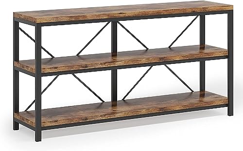 Tribesigns 55 Inches Long Sofa Table with Storage Shelves, 3 Tiers Industrial Rustic Console Table with Open Shelves, Three Decorative Shelf, Open TV Shelf for Living Room, Hallway, Book