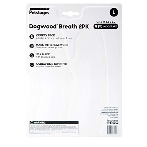 Petstages Dogwood Wood Durable Dog Chew Toys, Real Wood & Mint, 2-Pack, Large