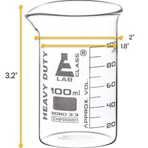 EISCO Heavy Duty Beaker, 100ml - 5mm Thick, Uniform Walls - Superior Durability & Chemical Resistance - White Graduations - Borosilicate 3.3 Glass