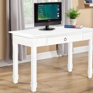 New Classic Furniture Tamarack Solid Wood Writing Desk with Drawer, White