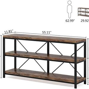 Tribesigns 55 Inches Long Sofa Table with Storage Shelves, 3 Tiers Industrial Rustic Console Table with Open Shelves, Three Decorative Shelf, Open TV Shelf for Living Room, Hallway, Book