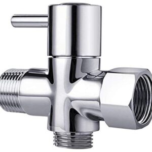 AVAbay All Brass T-Valve with Shut-Off Adapter, 3-Way Tee Connector with Chrome Finish, 3-Way T-Adapter with Shut Off Valve, T Adapter for Handheld Toilet Bidet Spray, 7/8"×7/8"×G1/2