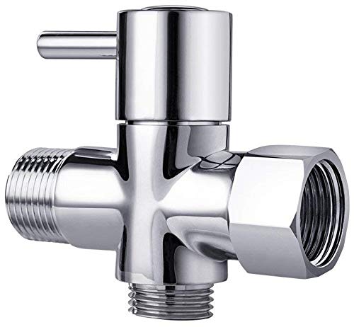 AVAbay All Brass T-Valve with Shut-Off Adapter, 3-Way Tee Connector with Chrome Finish, 3-Way T-Adapter with Shut Off Valve, T Adapter for Handheld Toilet Bidet Spray, 7/8"×7/8"×G1/2