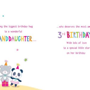 Regal Publishing Juvenile Birthday Card Age 3 Granddaughter - 9 x 6 inches -