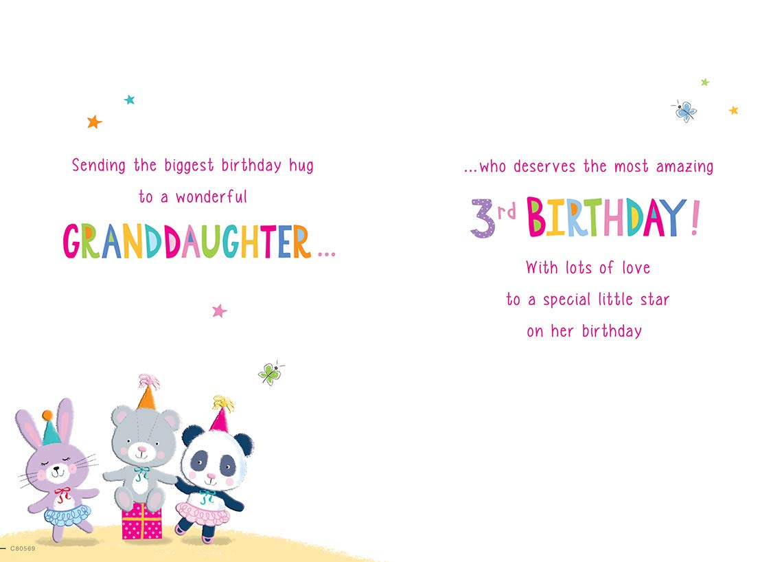 Regal Publishing Juvenile Birthday Card Age 3 Granddaughter - 9 x 6 inches -