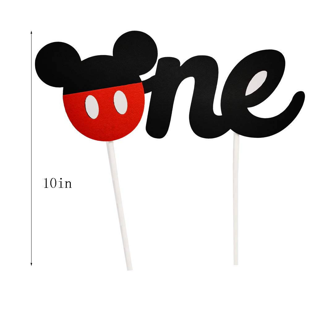 CHuangQi 1st Birthday Cake Topper, Happy Birthday Cake Banner, Baby Shower Mickey Inspired O-N-E Cake Topper for Boy & Girl, 3.2in x 8.7in