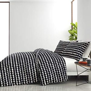 MARIMEKKO - Queen Duvet Cover Set, Cotton Bedding with Matching Shams & Button Closure, All Season Home Decor (Rasymatto Black, Queen)