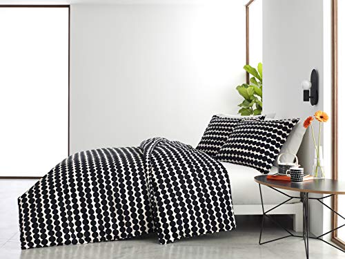 MARIMEKKO - Queen Duvet Cover Set, Cotton Bedding with Matching Shams & Button Closure, All Season Home Decor (Rasymatto Black, Queen)