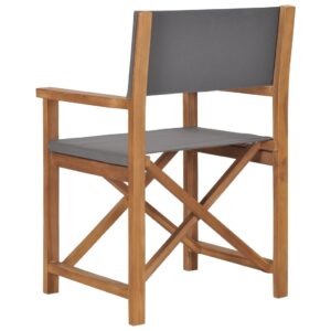 vidaXL Director's Chair, Made with Solid Teak Wood in Gray Finish, Foldable, Indoor, Outdoor, Lightweight Portable Balcony and Garden Furniture, Easy Assembly Required