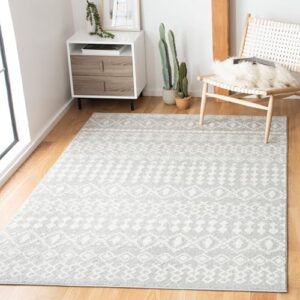 safavieh tulum collection area rug - 5'3" x 7'6", light grey & ivory, moroccan boho distressed design, non-shedding & easy care, ideal for high traffic areas in living room, bedroom (tul240g)