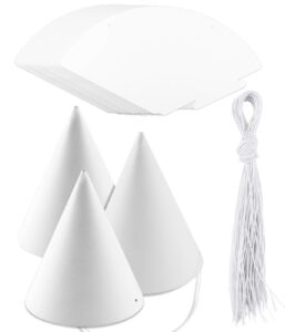 weoxpr 40 pieces white party hats for kids birthday, blank cones craft party hats bulk, plain paper hats to decorate,white cone hats for adults art diy craft party halloween supplies