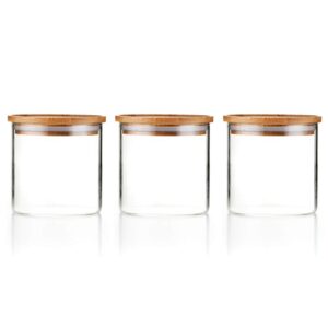 sweejar 18 oz glass food storage jar with lid(set of 3),airtight canisters for bathroom,kitchen container with bamboo cover for serving tea, coffee, spice and more