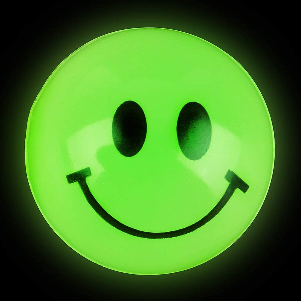 Bedwina Bulk Bouncy Balls Glow in The Dark - 144 Pcs (1inch / 27mm) Diameter, High Bouncing, Small Rubber Smile Face Bouncing Balls for Kids, Vending Machines, Party Favor