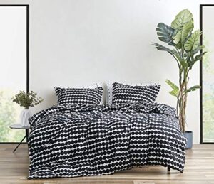 marimekko - queen duvet cover set, cotton bedding with matching shams & button closure, all season home decor (rasymatto black, queen)