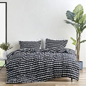 MARIMEKKO - Queen Duvet Cover Set, Cotton Bedding with Matching Shams & Button Closure, All Season Home Decor (Rasymatto Black, Queen)