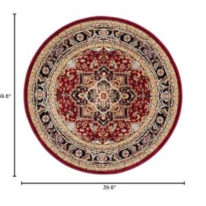 SAFAVIEH Lyndhurst Collection 3'3" Round Red / Black LNH330B Traditional Oriental Non-Shedding Dining Room Entryway Foyer Living Room Bedroom Area Rug