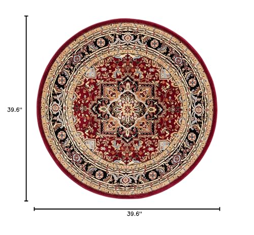 SAFAVIEH Lyndhurst Collection 3'3" Round Red / Black LNH330B Traditional Oriental Non-Shedding Dining Room Entryway Foyer Living Room Bedroom Area Rug