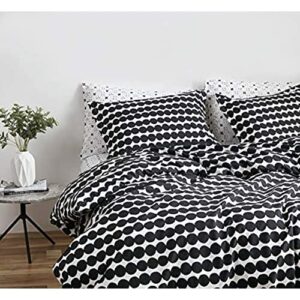 MARIMEKKO - Queen Duvet Cover Set, Cotton Bedding with Matching Shams & Button Closure, All Season Home Decor (Rasymatto Black, Queen)