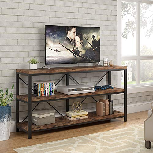 Tribesigns 55 Inches Long Sofa Table with Storage Shelves, 3 Tiers Industrial Rustic Console Table with Open Shelves, Three Decorative Shelf, Open TV Shelf for Living Room, Hallway, Book