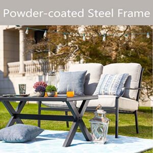 PatioFestival Patio Loveseats Outdoor Bench Sofa Conversation Set Metal Frame Bistro Furniture with Thick Cushion and Coffee Table for Lawn Front Porch Poolside Yard Garden