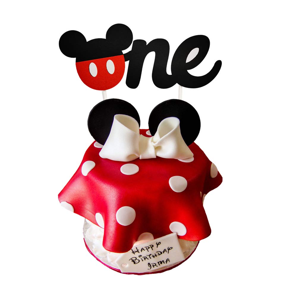 CHuangQi 1st Birthday Cake Topper, Happy Birthday Cake Banner, Baby Shower Mickey Inspired O-N-E Cake Topper for Boy & Girl, 3.2in x 8.7in