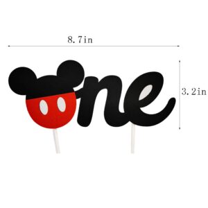 CHuangQi 1st Birthday Cake Topper, Happy Birthday Cake Banner, Baby Shower Mickey Inspired O-N-E Cake Topper for Boy & Girl, 3.2in x 8.7in