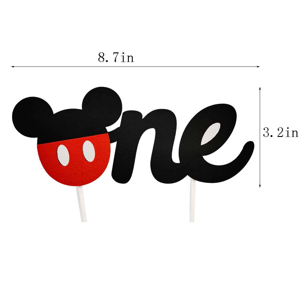 CHuangQi 1st Birthday Cake Topper, Happy Birthday Cake Banner, Baby Shower Mickey Inspired O-N-E Cake Topper for Boy & Girl, 3.2in x 8.7in