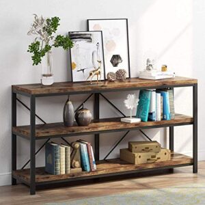 tribesigns 55 inches long sofa table with storage shelves, 3 tiers industrial rustic console table with open shelves, three decorative shelf, open tv shelf for living room, hallway, book