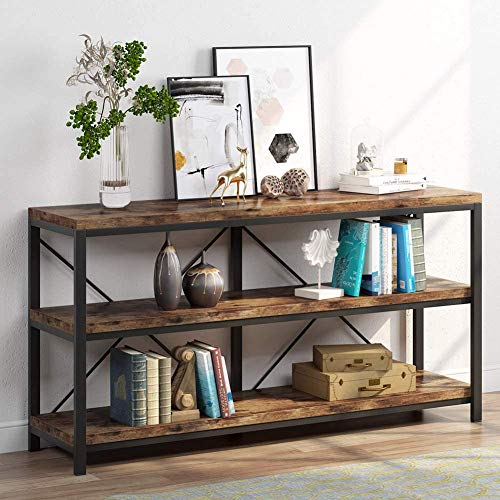 Tribesigns 55 Inches Long Sofa Table with Storage Shelves, 3 Tiers Industrial Rustic Console Table with Open Shelves, Three Decorative Shelf, Open TV Shelf for Living Room, Hallway, Book