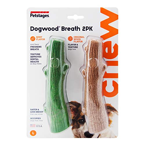 Petstages Dogwood Wood Durable Dog Chew Toys, Real Wood & Mint, 2-Pack, Large