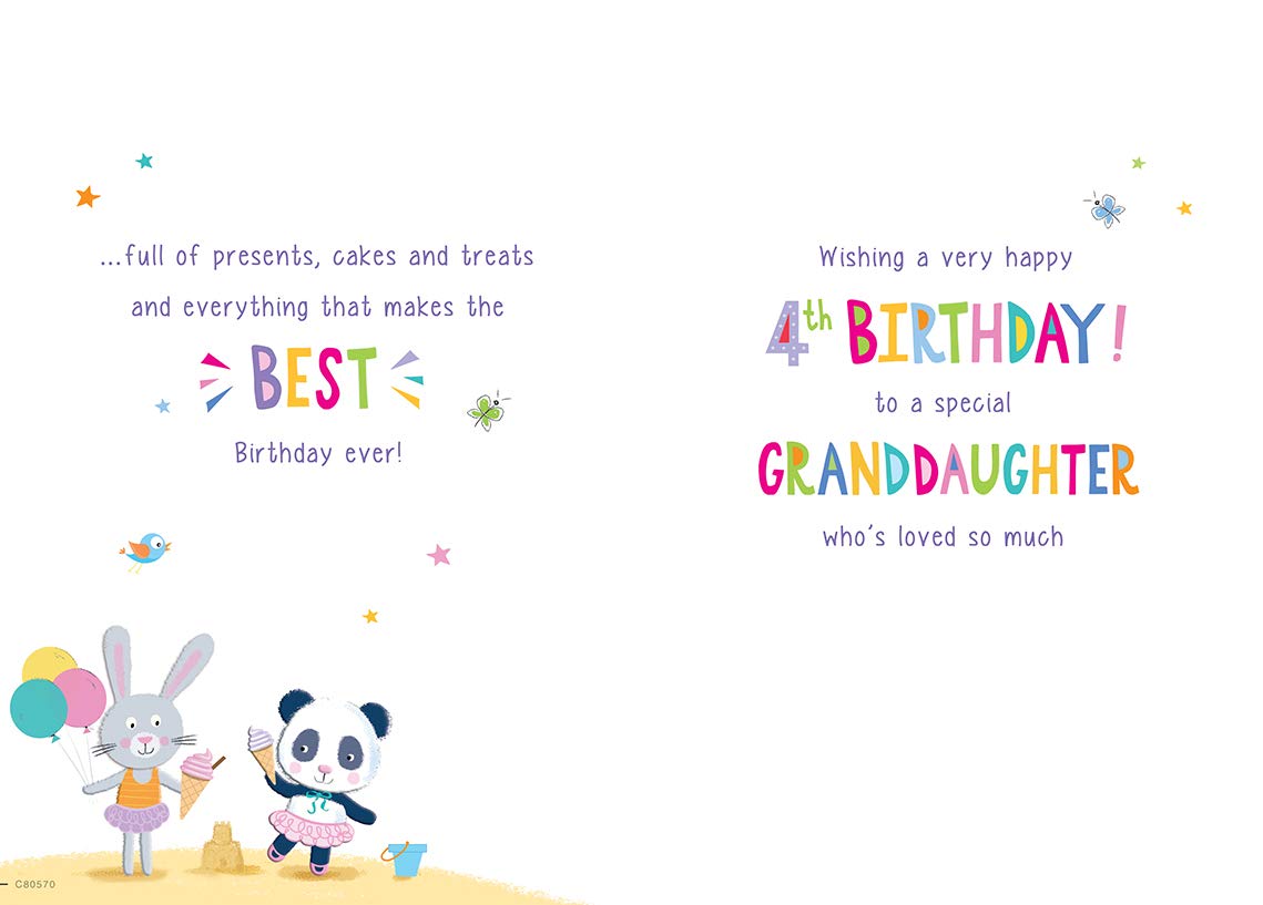 Regal Publishing Juvenile Birthday Card Age 4 Granddaughter - 9 x 6 inches -