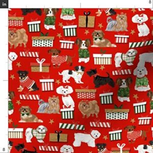 Spoonflower Fabric - Christmas Dogs Cute Breeds Best Printed on Petal Signature Cotton Fabric by The Yard - Sewing Quilting Apparel Crafts Decor