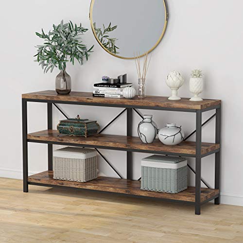 Tribesigns 55 Inches Long Sofa Table with Storage Shelves, 3 Tiers Industrial Rustic Console Table with Open Shelves, Three Decorative Shelf, Open TV Shelf for Living Room, Hallway, Book