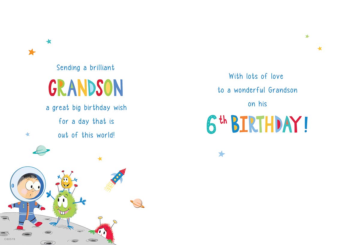 Regal Publishing Juvenile Birthday Card Age 6 Grandson - 9 x 6 inches -