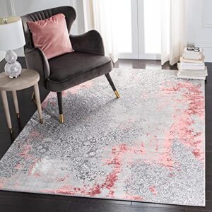 safavieh meadow collection area rug - 8' x 10', light grey & pink, modern abstract design, non-shedding & easy care, ideal for high traffic areas in living room, bedroom (mdw573g)