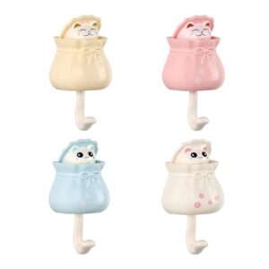 cute wall hooks, 4 pcs adhesive cat key holder for room decor, cat coat hooks heavy duty wall mounted for towel backpack hat scarf hanging decorations