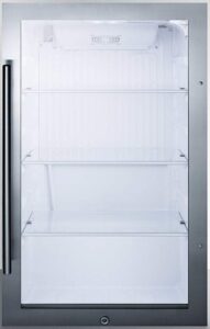 summit appliance spr489oscss commercially approved shallow depth indoor/outdoor beverage cooler for built-in or freestanding use with stainless steel cabinet, glass door, auto defrost