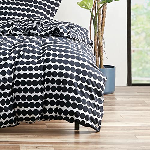 MARIMEKKO - Queen Duvet Cover Set, Cotton Bedding with Matching Shams & Button Closure, All Season Home Decor (Rasymatto Black, Queen)