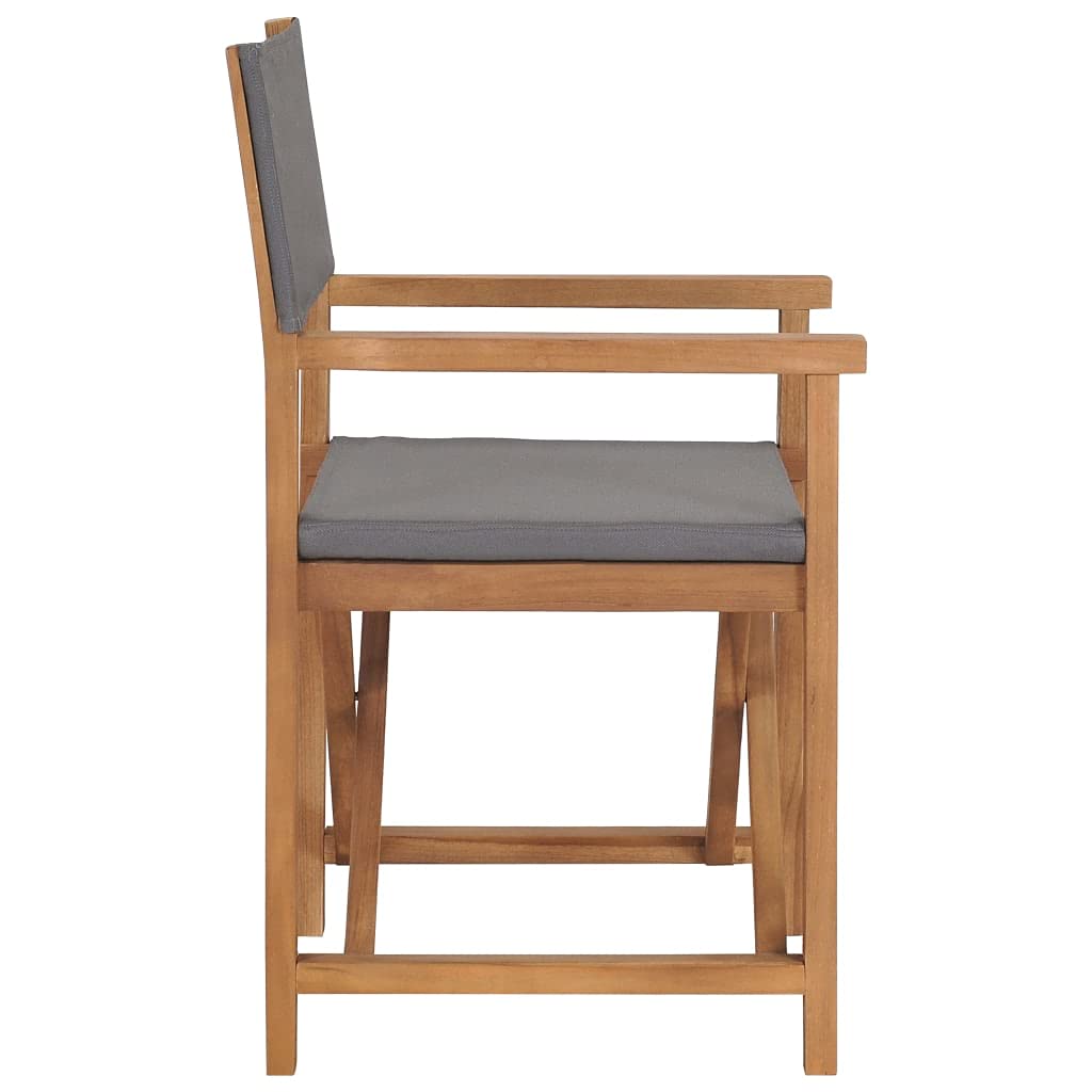 vidaXL Director's Chair, Made with Solid Teak Wood in Gray Finish, Foldable, Indoor, Outdoor, Lightweight Portable Balcony and Garden Furniture, Easy Assembly Required