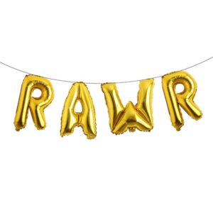 roar rawr dinosaur tyrannosaurus animal balloons for birthday party baby shower decoration kit inflatable party supplies decorations gift kids and adults (rawr gold)