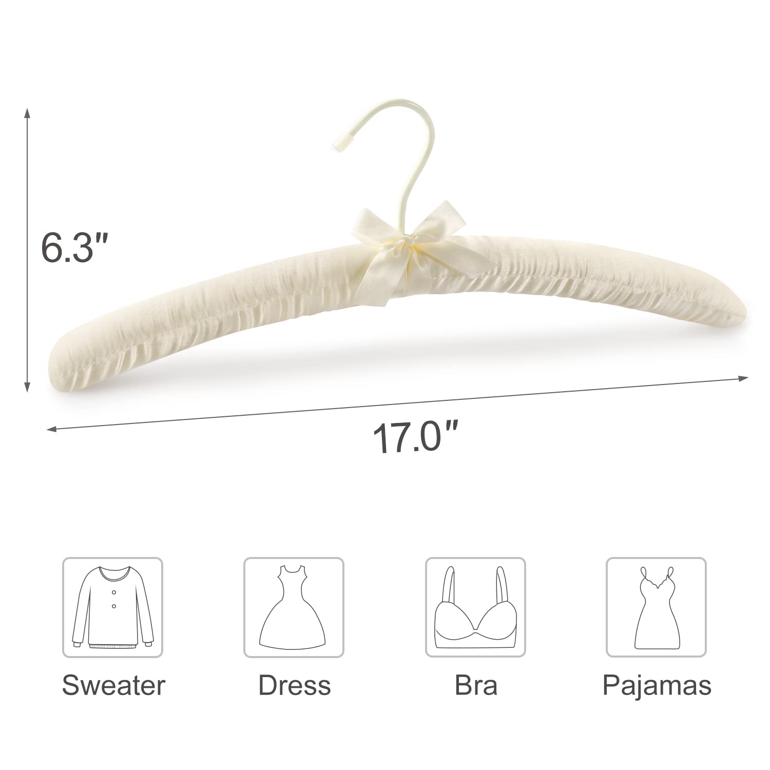 TOPIA HANGER Padded Hangers for Women Clothing,17-inch Satin Hangers 10 Pack Thick Foam Padded No Shoulder Bump for Sweaters, Coat, Blouses, Dresses-Ivory,CT18I-10