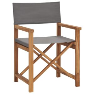 vidaxl director's chair, made with solid teak wood in gray finish, foldable, indoor, outdoor, lightweight portable balcony and garden furniture, easy assembly required