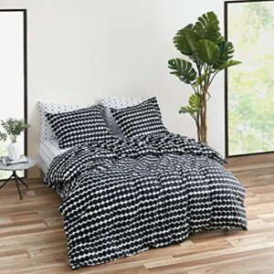 MARIMEKKO - Queen Duvet Cover Set, Cotton Bedding with Matching Shams & Button Closure, All Season Home Decor (Rasymatto Black, Queen)