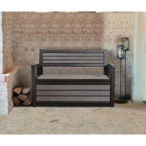 Keter Hudson 60 Gallon Plastic Resin Weather Resistant Outdoor Backyard Patio Storage Bench Deck Box, Brown