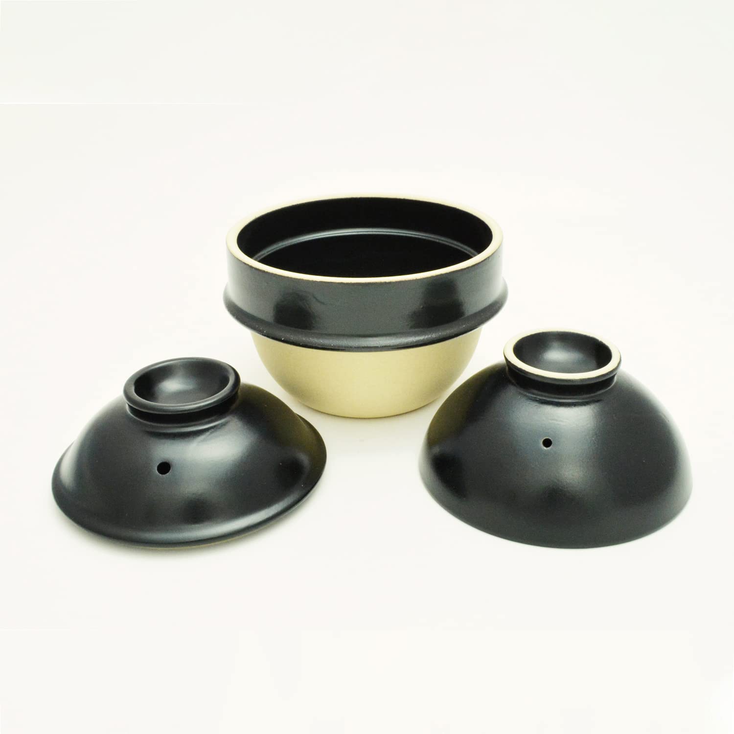 Tsukamoto Mashiko Ware Kamacco KM-2 Rice Earthenware Pot, 1 Cup, Black, 5.5 inches (14 cm)