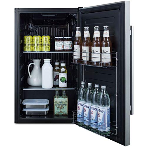 Summit Appliance FF195 Commercially Approved Energy Star Certified 19" Wide Shallow Depth Built-in Undercounter All-Refrigerator with Stainless Steel Door, Black Cabinet and Front Lock