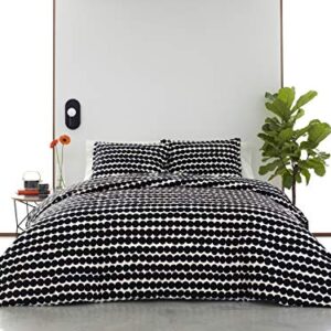 MARIMEKKO - Queen Duvet Cover Set, Cotton Bedding with Matching Shams & Button Closure, All Season Home Decor (Rasymatto Black, Queen)