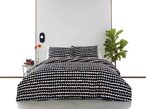 MARIMEKKO - Queen Duvet Cover Set, Cotton Bedding with Matching Shams & Button Closure, All Season Home Decor (Rasymatto Black, Queen)