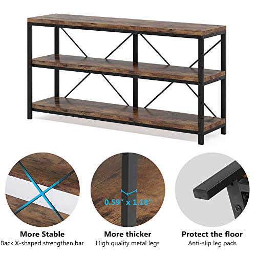 Tribesigns 55 Inches Long Sofa Table with Storage Shelves, 3 Tiers Industrial Rustic Console Table with Open Shelves, Three Decorative Shelf, Open TV Shelf for Living Room, Hallway, Book